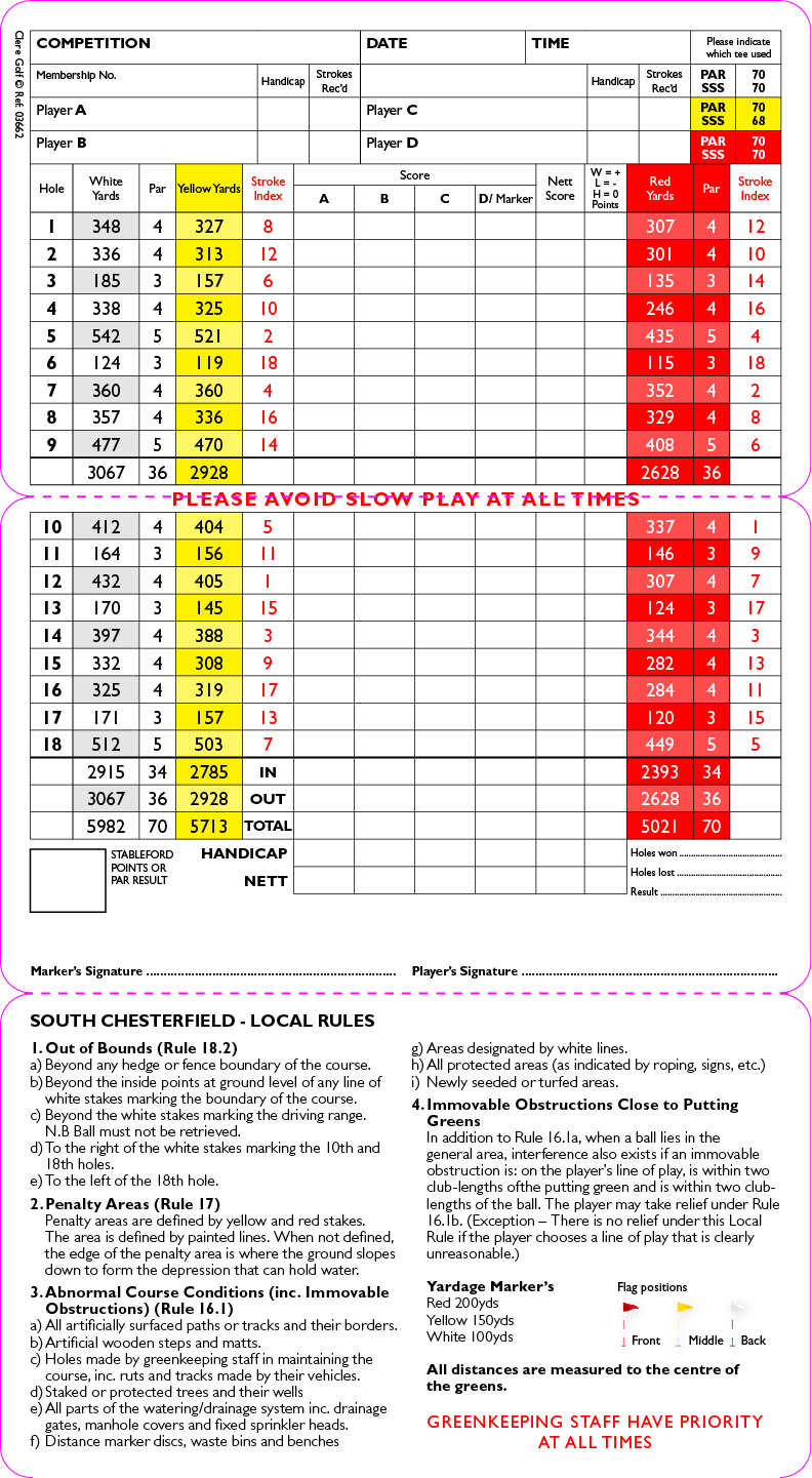 Scorecard - South Chesterfield Golf Club